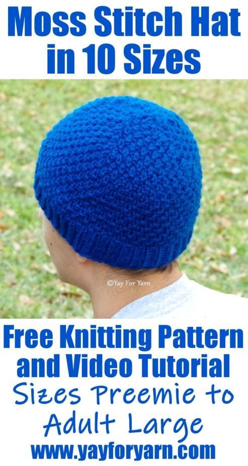 Moss Stitch Hat in 10 Sizes - Worsted or Sport / DK Weight Yarn - FREE ...
